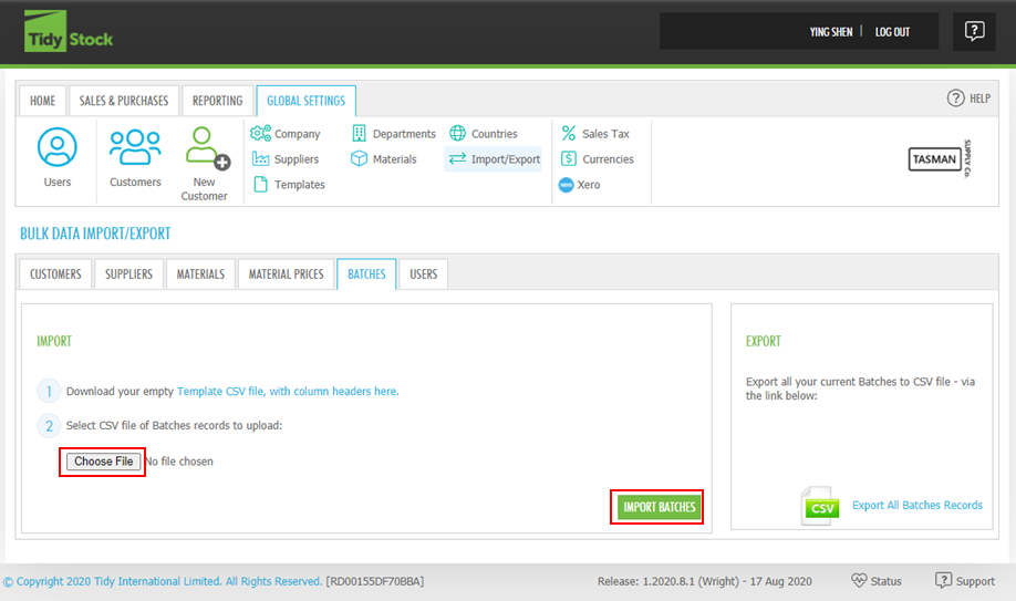 Bulk import of batches
